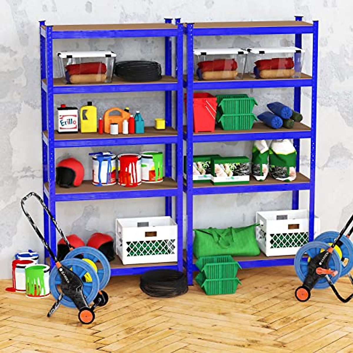 Vandise 5-Shelf Shelving Unit with MDF Boards, Adjustable Steel Shelve, 59H x 28W x 12D inch, 386lbs Loading Capacity per Shelf, Shelving Units and Storage for Kitchen and Garage (Blue)