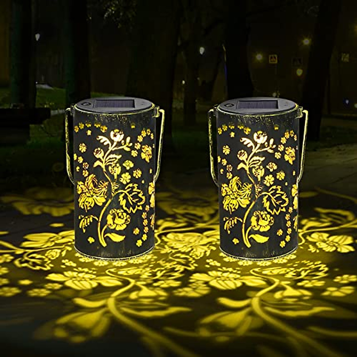 Taomika 2 Pack Solar Lanterns Garden Hanging Solar Lantern Outdoor Waterproof, Solar Lantern Metal LED Decorative for Patio Yard, Pathway, Fence, Walkway, Decorative Lamp