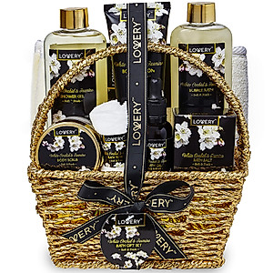 Valentines Day Gifts for Mom, Bath and Body Gift Basket for Women and Men – Orchid & Jasmine Home Spa Set With Body Scrubs, Lotions, Oils, Gels and More - Care Package for Women & Men - 9 Piece Set