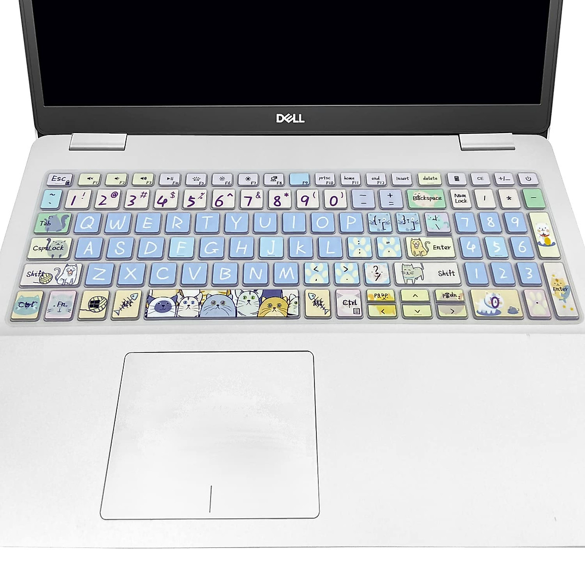 WSLUCKO Keyboard Cover Skin for 2021 2020 2019 Dell Inspiron 15 5501 5502 5505 5508 5584 5590 5593 5598 15.6" / Inspiron 15 7000 7590 7591 7501 7506 7706 7790 / Vostro 7590 5590 7500, Cute Cat