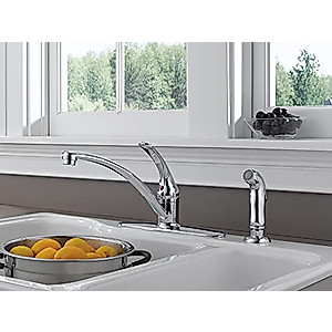 Delta Faucet Foundations Kitchen Faucet with Side Sprayer, Chrome Kitchen Sink Faucet, Single Handle Kitchen Faucet, Chrome B4410LF