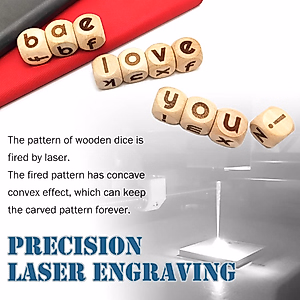 Hometu 5Pcs/Set 20MM Wooden Letter Dice Set, 6-Sided English Letter Pattern Engraved Wood Rolling Dices with Linen Bag, Yellow