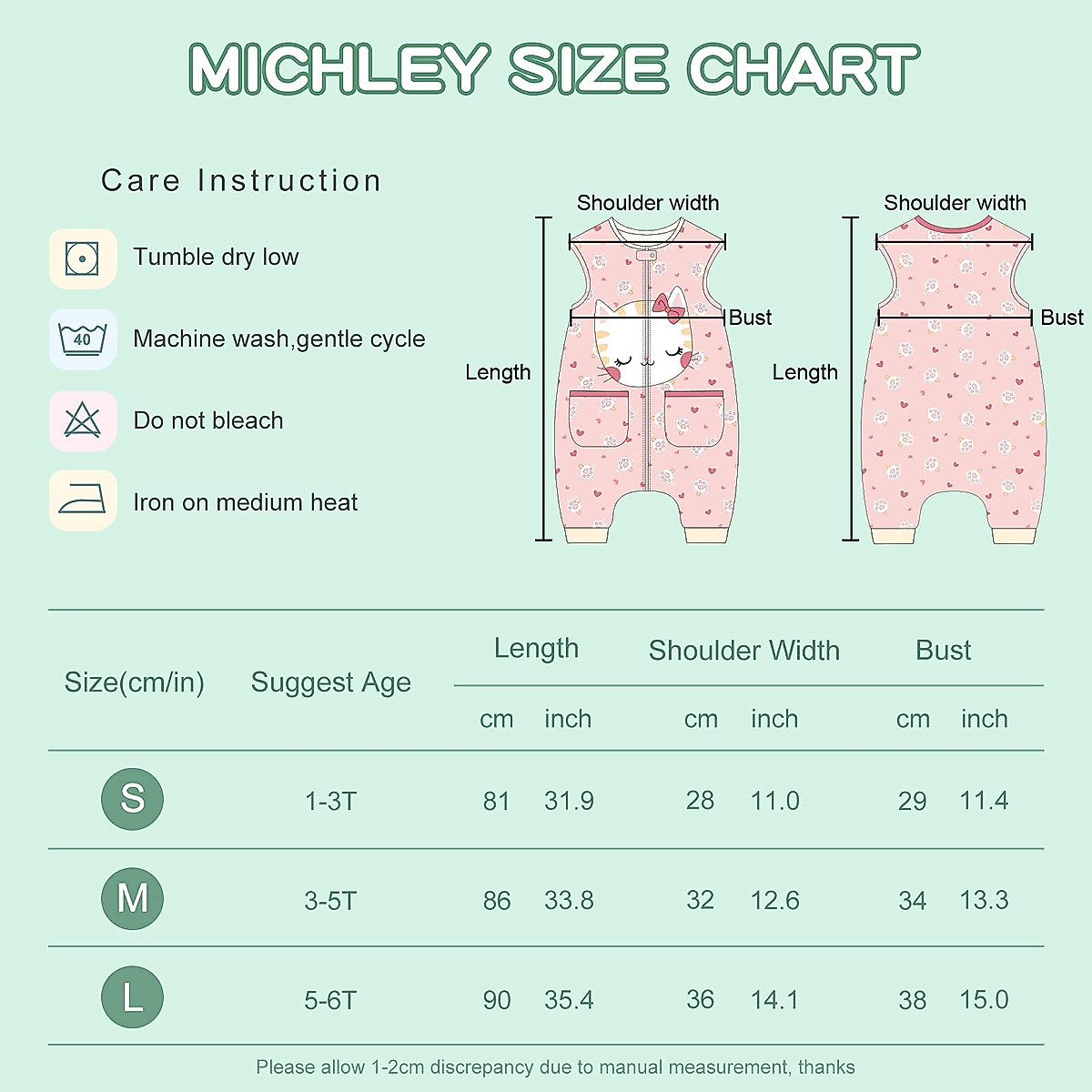 MICHLEY Unisex Baby Wearable Blanket Autumn Winter Toddler Sleeveless Sleeping Bag with Feet,Cat,1-3T