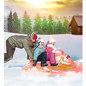 POZA Inflatable Rose Gold Snowmobile Sled - Luxurious Snow Sled with Handles filled with Gold Snowflake Confetti, Premium Cold Resistant PVC Heavy Duty Sled, Ski Sled for Adults and Kids - 51 Inches