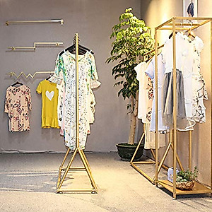 Floorstanding Simple Heavy Duty Clothes Rail,Rust Iron Garment Hanging Display,Shelves Clothing Rack, Solid/Golden / 150cm