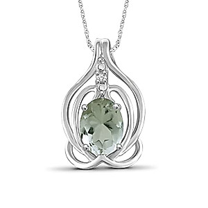 JEWELEXCESS Necklaces for Women – Necklace for Women in Sterling Silver – 1.35 CTW Green Amethyst Necklace Centerpiece, White Diamond Accents – Hypoallergenic Pendant