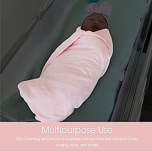 Ali+Oli Muslin Swaddle Blanket for Baby (Pink Bunny) Large 47" x 47" Soft Rayon Made from Bamboo & Organic Cotton Muslin Blanket, Machine Washable Receiving Blanket Wrap for Newborn to Toddler