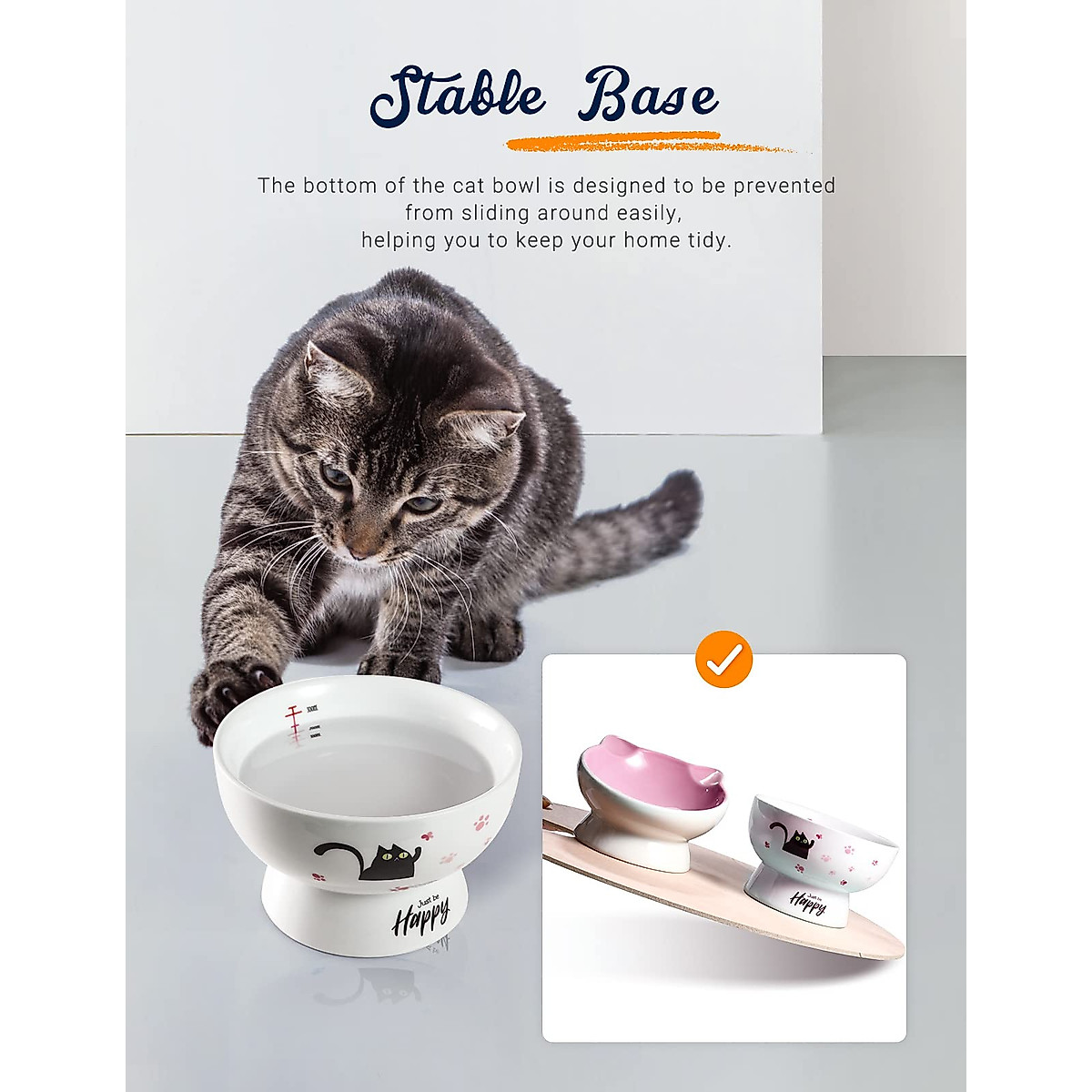 AISBUGUR Ceramic Cat Bowls Set of 2, Elevated 15 Tilted Design for Indoor Cats, Large Capacity, Easy to Clean, Non-Slip Base, Cute Pattern,Pink