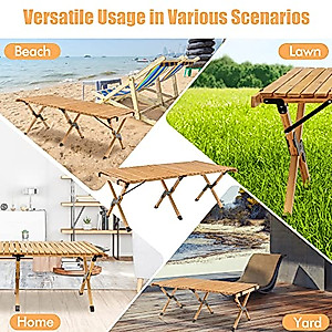 Giantex Folding Picnic Table, Wooden Roll-up Bamboo Tabletop, Portable Camping Table w/Carry Bag, Indoor Outdoor Table for Patio Garden Beach Yard, Easy Assembly (Natural)