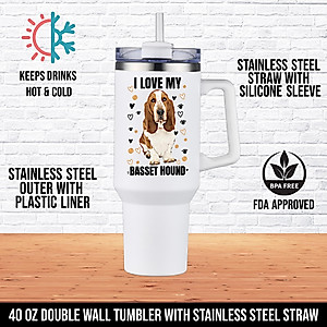 Basset Hound Dog Mom 40 oz Insulated Tumbler with Handle and Straw - Coffee Mug for Women, Dog Lover Gifts