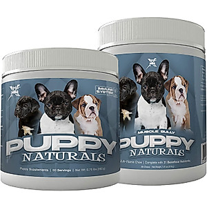 Muscle Bully Puppy Naturals | Muscle Building Immunity Milk Replacer + 10 in 1 Puppy MultiVitamin Nutrient Chew | Veterinarian Formulated. Nutritional Support for Growing Puppies (60 Servings).