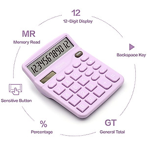 Purple Calculator, Basic Office Calculator, Desktop Calculator 12 Digit with Large LCD Display, Purple Office Supplies with Sensitive Button, Purple Desk Accessories, School Supplies……