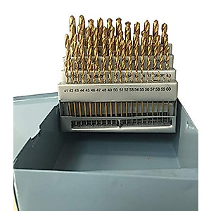 LLDSIMEX 60 Piece 1#-60# Titanium Nitride Coated Numbered Drill Bit Set High Speed Steel (0.228" - 0.040")