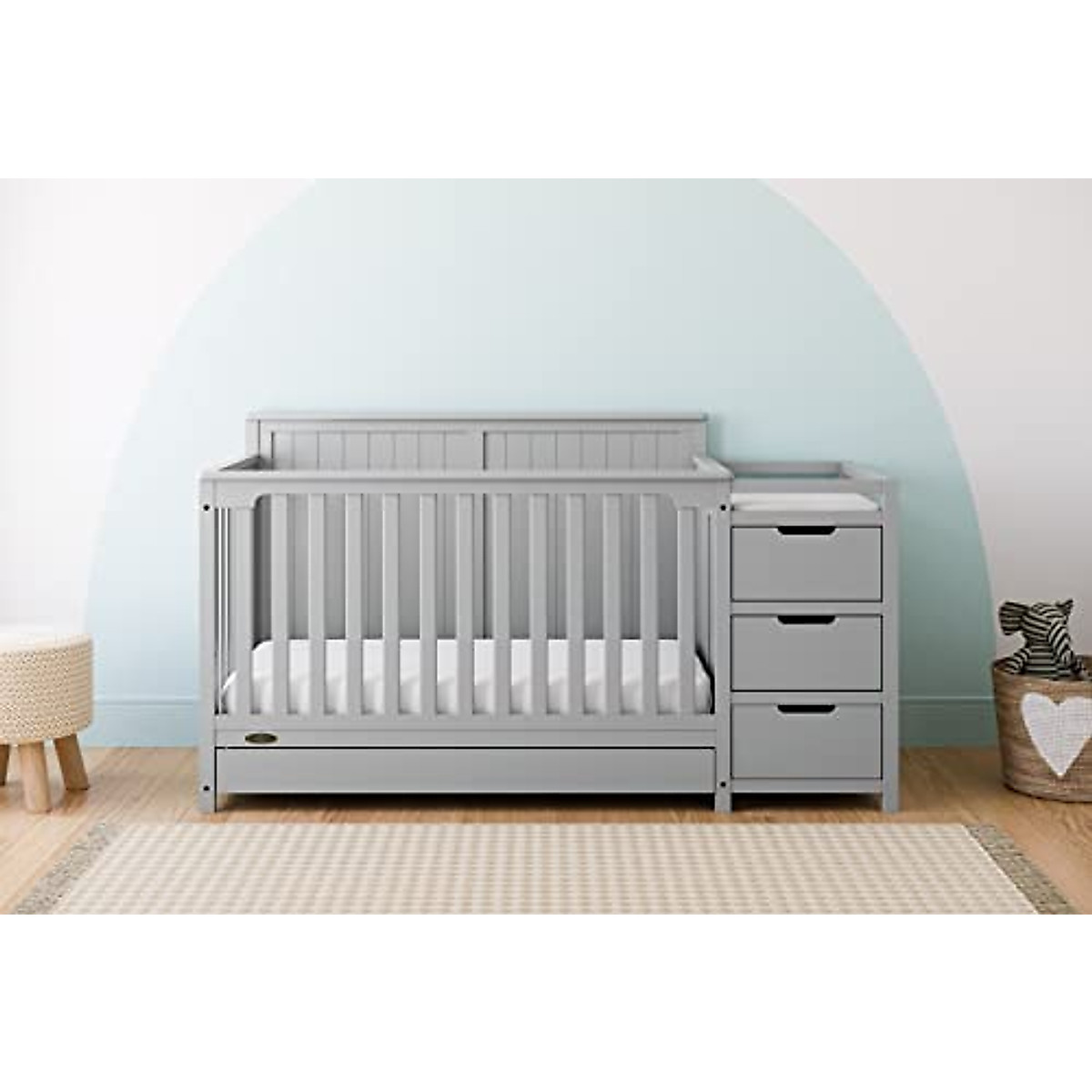 Graco Hadley 5-in-1 Convertible Crib and Changer with Drawer (Pebble Gray) – Crib and Changing Table Combo with Drawer, Includes Changing Pad, Converts to Toddler Bed, Daybed and Full-Size Bed