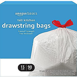 Amazon Basics Flextra Tall Kitchen Drawstring Trash Bags, Unscented, 13 Gallon, 90 Count