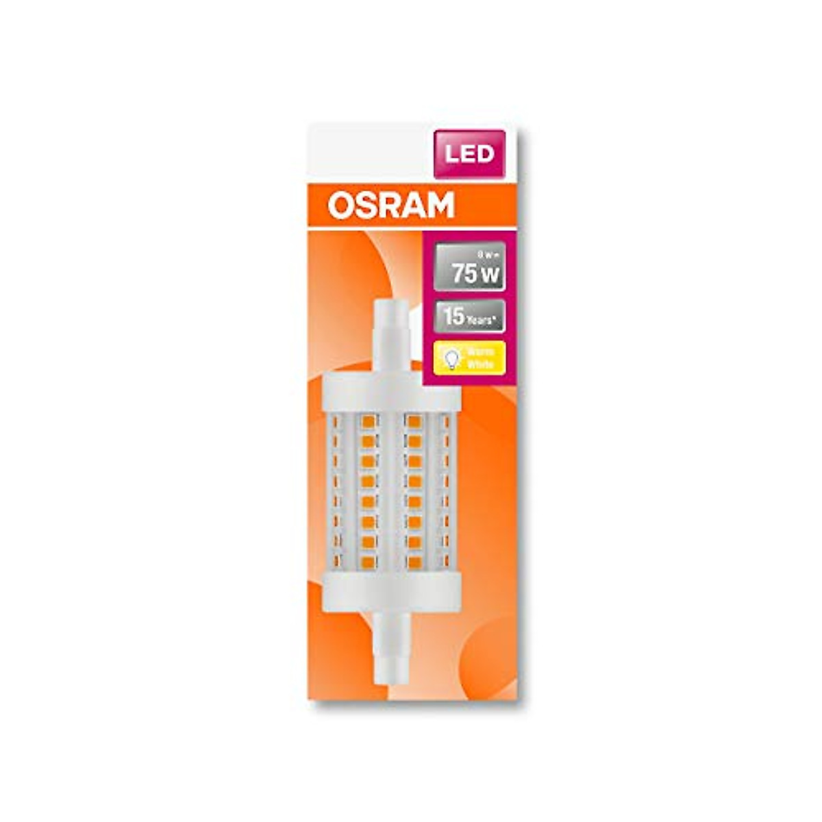 OSRAM LED Star LINE R7s / LED Tube: R7s, 8 W, 75 W Replacement for, Clear, Warm White, 2700 K, / Pack of 10