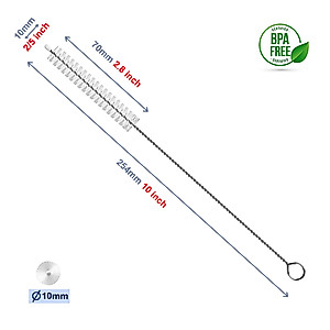 Long Straw Cleaner Brush Extend 10 inch, Wide 10mm diam Pipe Cleaners, Long Straw Brush for Sippy Cup, Water Bottle and Tubes, Drinking Straw Cleaning Brush Set 10 Pack