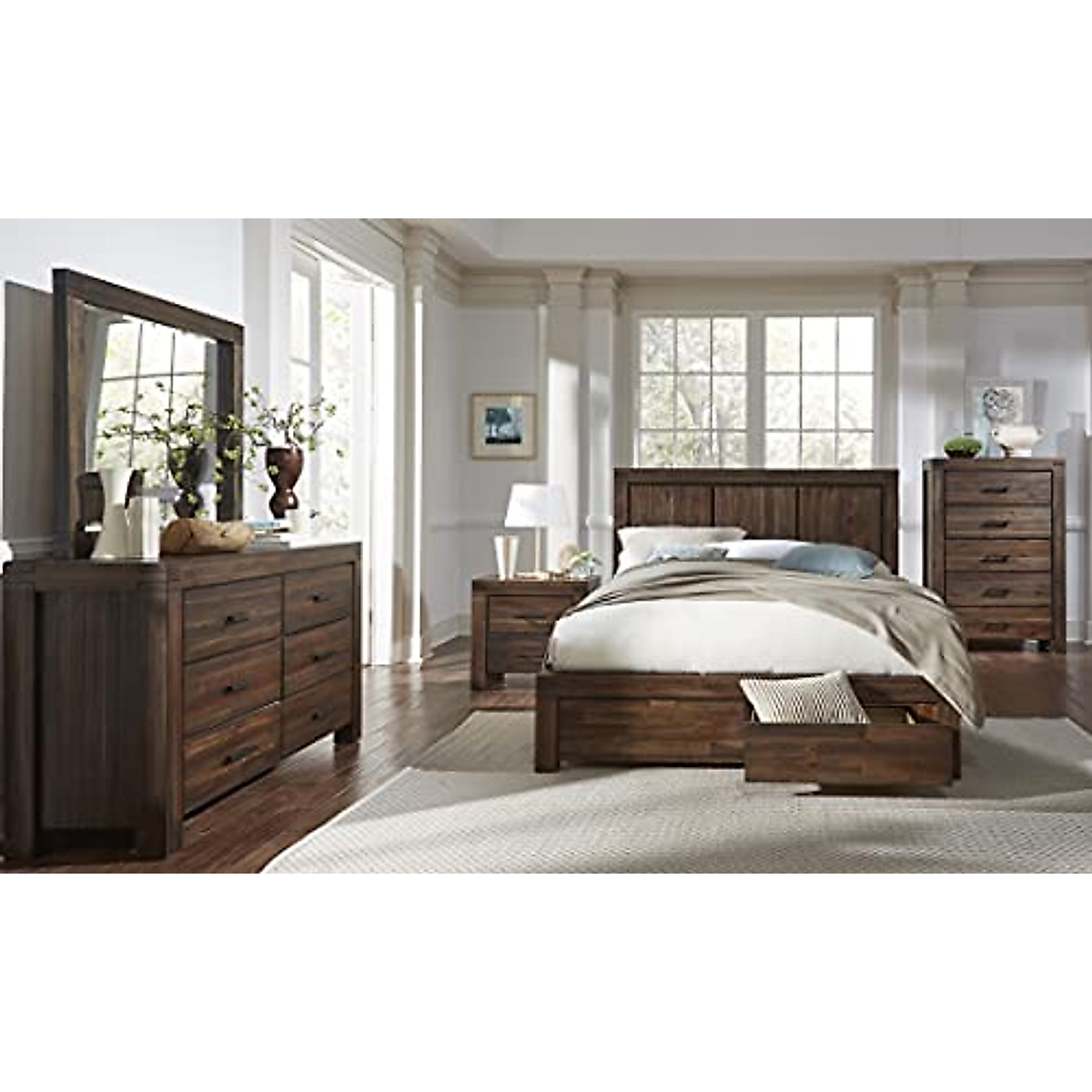 Modus Furniture Solid Wood Footboard-Storage Bed, California King, Meadow - Brick Brown