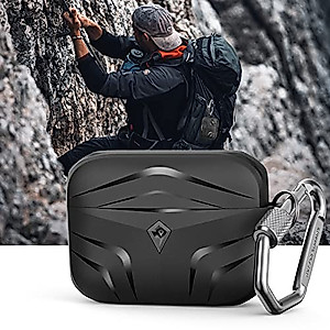 AhaStyle Rugged AirPods Pro 2 Case Cover (2023/2022) Shockproof Hard-Shell Protective Case Cover [Supports USB-C/Lightning Cable] Compatible with AirPods Pro 2nd Generation (Black)
