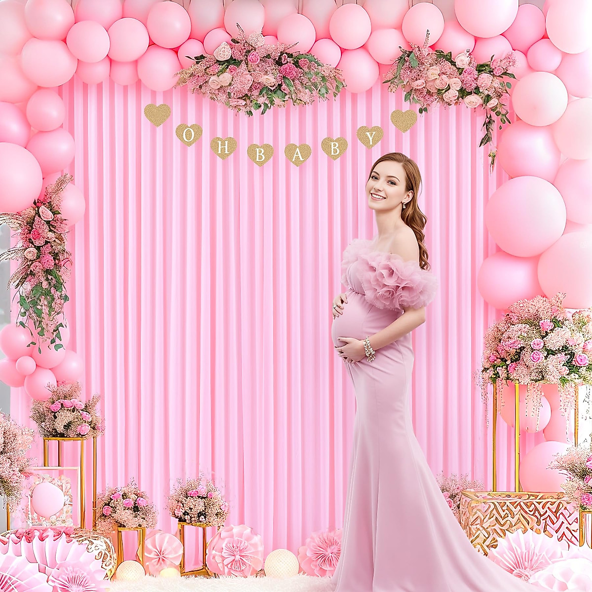 Pink Backdrop Curtain for Parties Baby Shower Wrinkle Free Pink Photo Curtains Backdrop Drapes Fabric Decoration for Weddings Birthday Party 5ft x 7ft,2 Panels