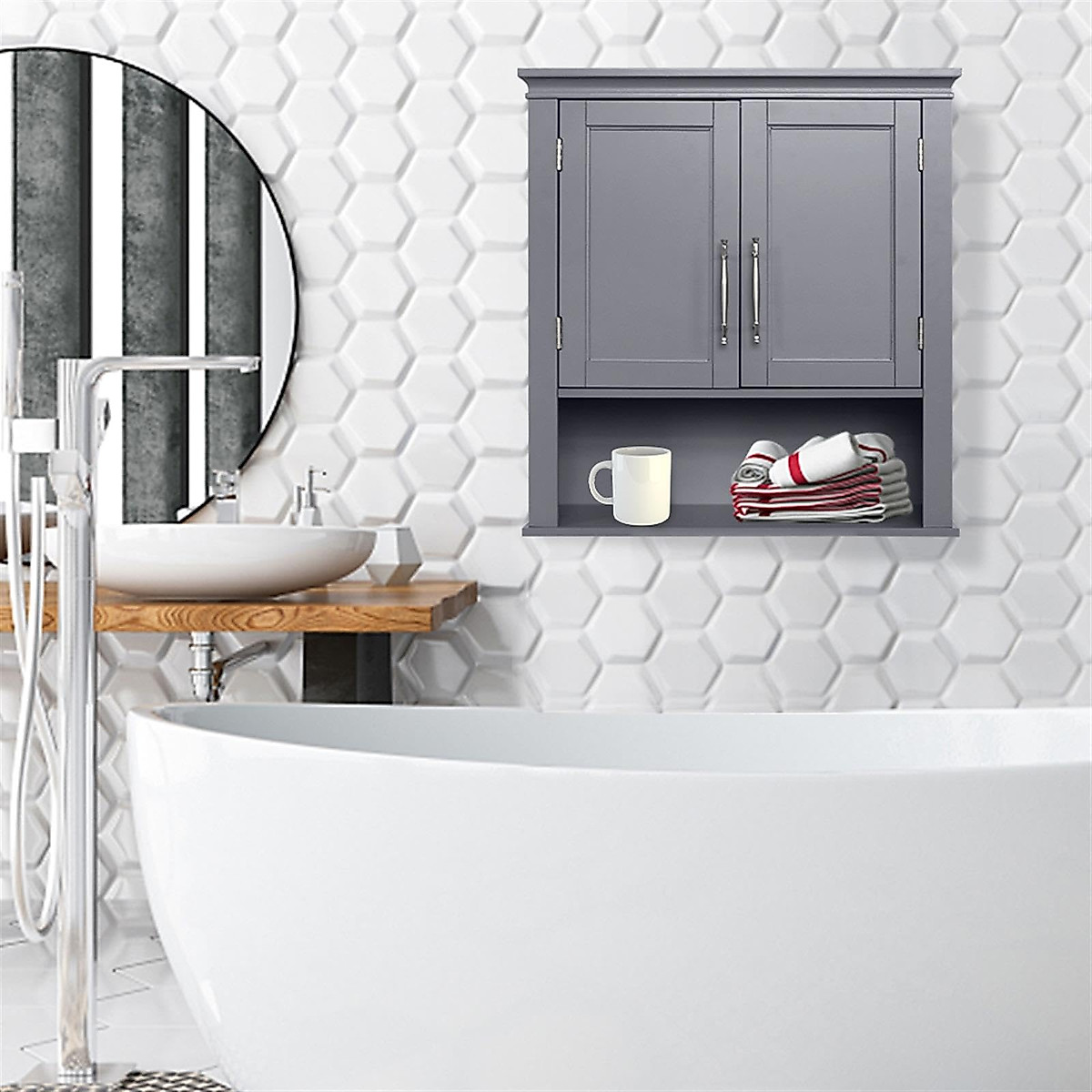 Flymatic [Product Double Door Wall Cabinet Grey] - Stylish Wall-Mounted Grey Finish Cabinet for Efficient Kitchen Storage and Organization Double Door Storage Cupboard with Versatile Hanging Design