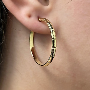 Italian 14k Yellow Gold Bamboo 2.8mm 1" Diameter Round Hoop Earrings 1.7 grams