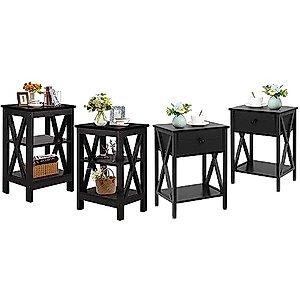 VECELO Modern Side Nightstand with 3-Layer Storage Shelf for Small Spaces, Living Room, Bedroom & Nightstands, Modern End Side Tables,Night Stand with Drawer &Storage Shelf