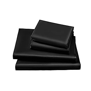 GOLAL Satin Sheets Full Size - 4 Pieces Luxury Silky Soft Bed Sheets, Wrinkle-Free Black Satin Silk Sheet Set with 1 Deep Pocket Fitted Sheet, 1 Flat Sheet, 2 Pillow Cases