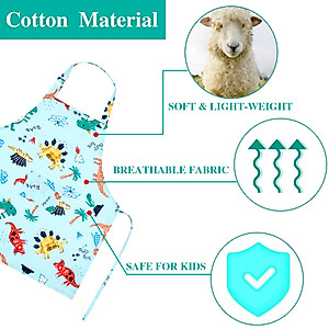 Geyoga 2 PCS Kids Dinosaur Aprons with Pocket Children Kitchen Aprons Boy Cartoon Chef Baker Aprons for Cooking Painting ()