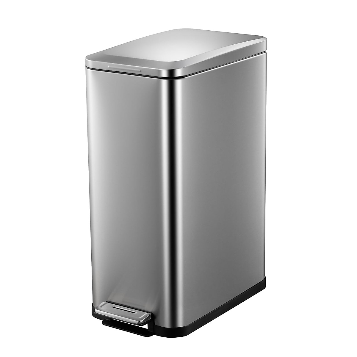 WELYFE 13 Gallon Tall Kitchen Garbage Can, Hands-Free Stainless Steel Trash Can, Slim Rectangular Fingerprint-Resistant Soft Close Kitchen Trash Can with Lid, Silver