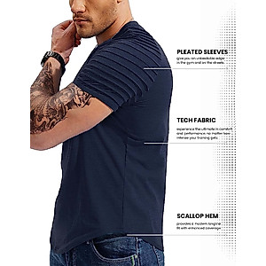 Liberty Imports 3 Pack: Men's Muscle T-Shirt Pleated Raglan Bodybuilding Gym Tee Short Sleeve Fashion Workout Hipster Shirts (Gray/Black/Navy, XX-Large)