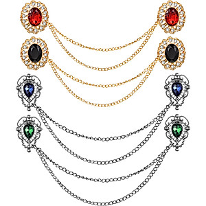 Vintage Sweater Shawl Chain Clips 4 Pcs Antique Cardigan Collar Holders Decorations Cardigan Clip Collar Pins Dress Sweater Collar Brooch for Women Girls Christmas Halloween (Gemstone)