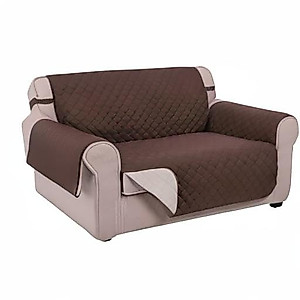 U-NICE HOME Loveseat Sofa Cover Reversible Couch Cover for Dogs with Elastic Straps Water Resistant Furniture Protector for Pets Couch Cover for 2 Cushion Couch (Loveseat, Coffee/Beige)