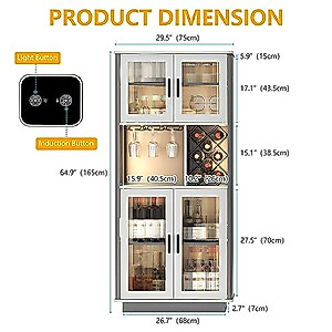 LVSOMT LED Wine Bar Cabinets with Removable Wine Rack, Bar Cabinets for Liquor with Light Motion Sensor, Kitchen Cabinet Storage for Dinning Room, Living Room (Dark Grey + Light Grey)