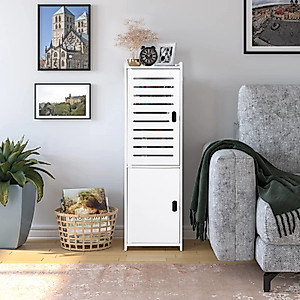 Bathroom Floor Cabinet Freestanding Double Door 3-Tier Side Storage Organizer Cabinet Unit, Multipurpose Waterproof Small Storage Cabinet for Bathroom, Bedroom, Office, White