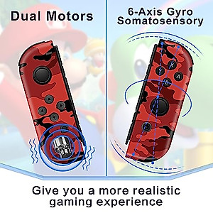 SWCTIM Joypad Controller for Nintendo Switch,Switch Controllers Joypad Supports Screenshot/Wake-up Function/Motion Control/Dual Vibration，Left Right Joypad Replacement for Switch/Lite/OLED(Camo Red)