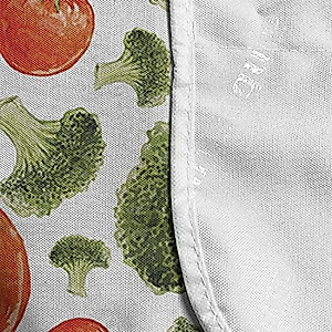 Lunarable Vegetables Microwave Oven Cover, Green Life Broccoli and Tomato Watercolor Cooking Vegetarian Theme, Water Resistant Organizer with Pockets for Kitchen, 36" x 12", Reseda Green and Scarlet