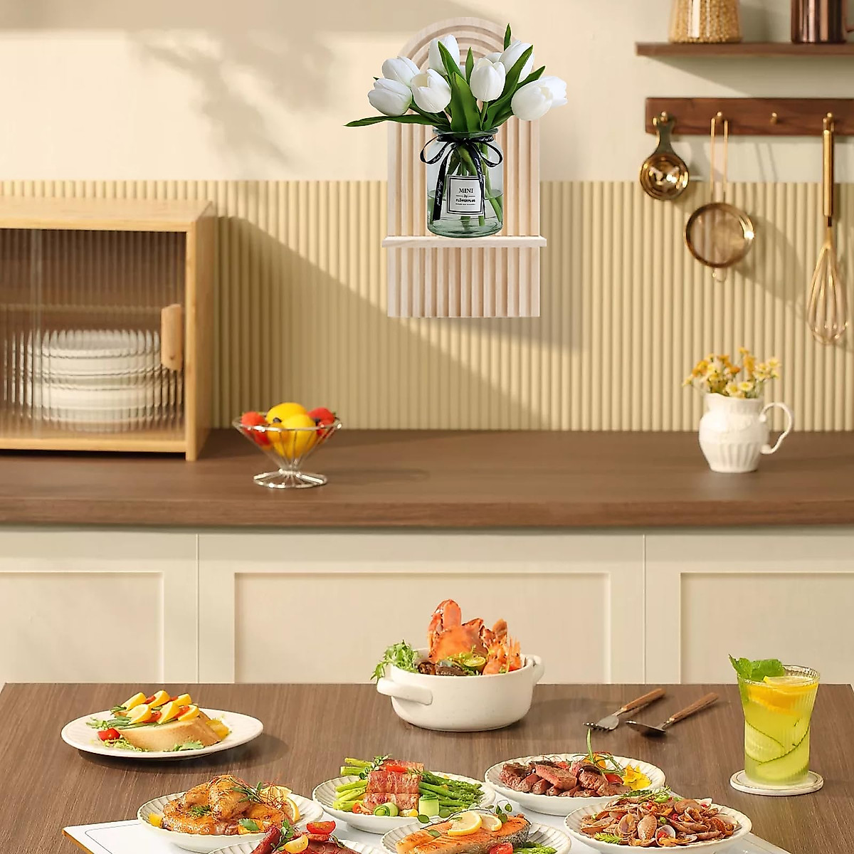 SHINXIOS 2pcs Boho Wall Shelf,Boho Wall Decor for Bedroom and Office,Wood Boho Bookshelf.