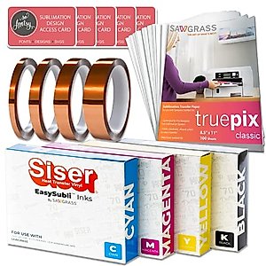 Sawgrass Easysubli Inks SG500 & SG1000 4 Pack with Sublimation Paper, 4 Rolls of Tape, & Designs