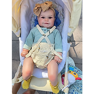 Angelbaby Big Reborn Toddler Baby Doll Girl, 24inch Realistic Look Soft Silicone Newborn Dolls Lifelike Happy Bebe Without Hair Weighted Cuddy Toys for Kids Gifts