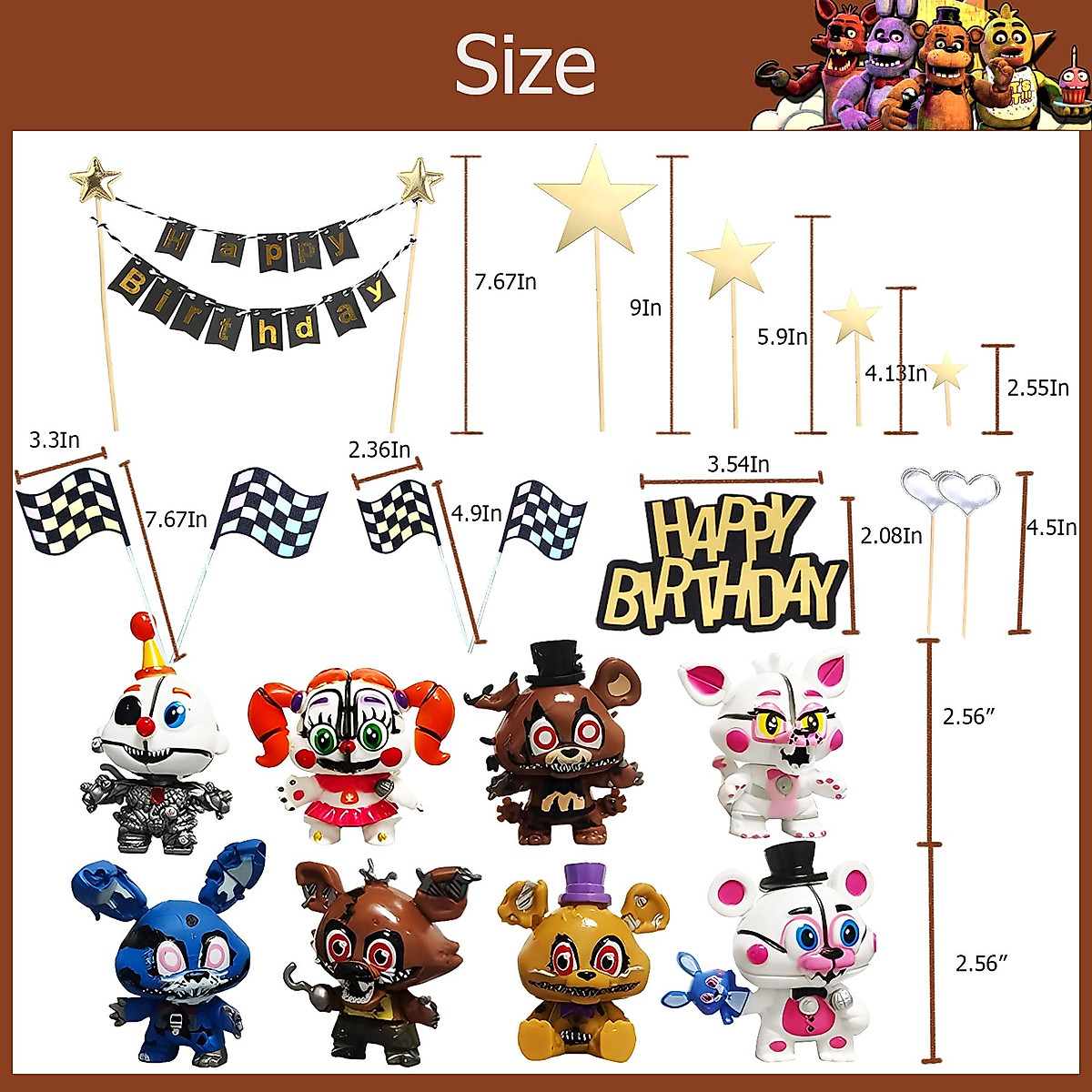 Monsles 26Pcs 5 Nights Cake Topper Set Five Nights Fredys Party Supplies Freddy Chica Bonnie Birthday Decorations Party Favors Halloween Decor