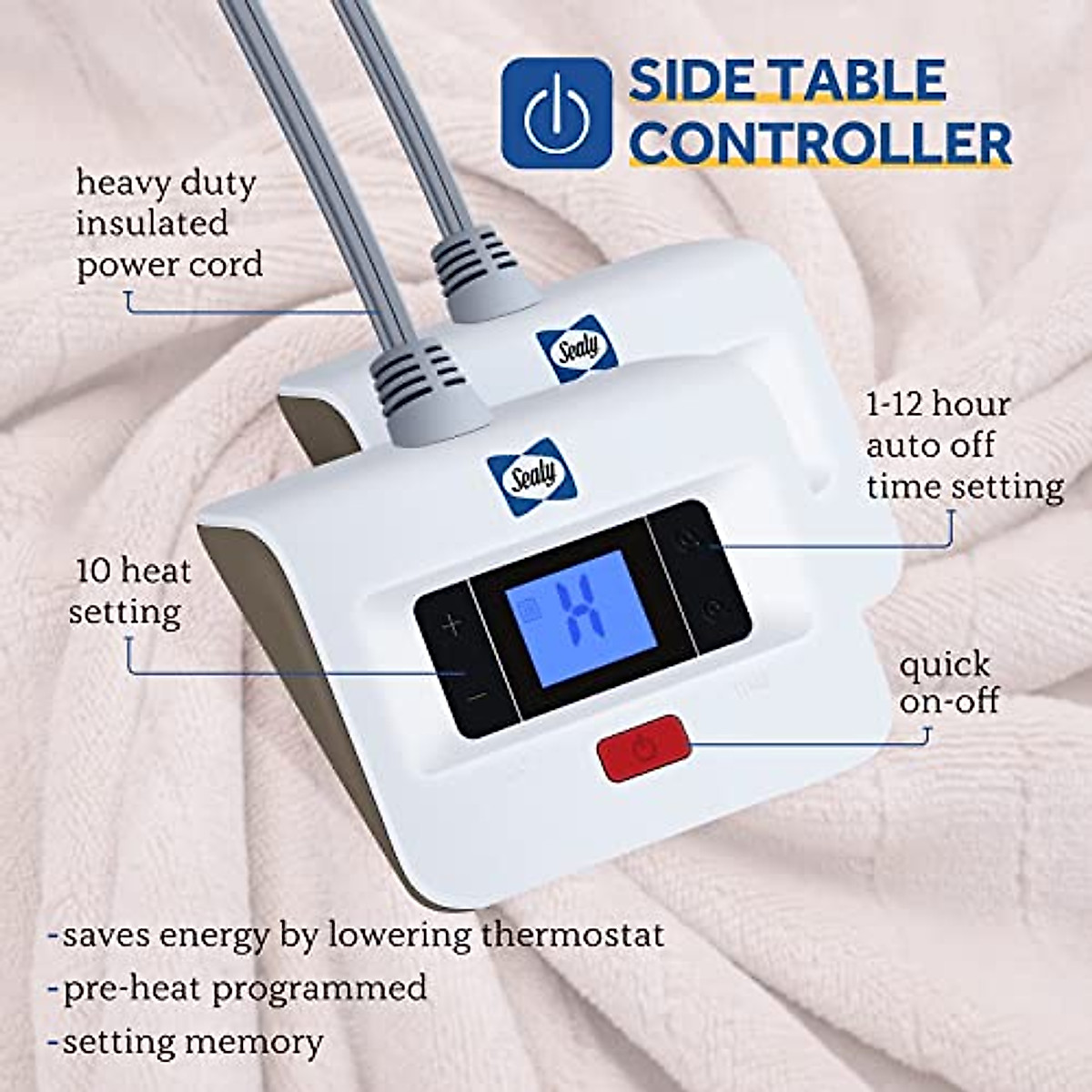 SEALY Electric Blanket Queen Size, Flannel Heated Blanket with 10 Heating Levels & 1-12 Hours Auto Shut Off, Fast Heating Warm Blanket, Machine Washable, Beige, 84 x 90 Inch