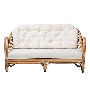 Baxton Studio Aliane Loveseat, One Size, White/Natural Brown