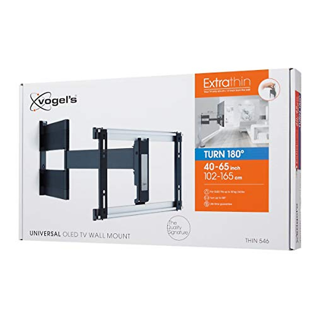 Vogel's Thin 546 Full-Motion OLED TV Wall Mount for 40-65 inch TVs | Swivels up to 180º | Max. 66 lbs (30 kg) | Max. VESA 400x400 | Ultra Slim TV Wall Mount | TÜV Certified