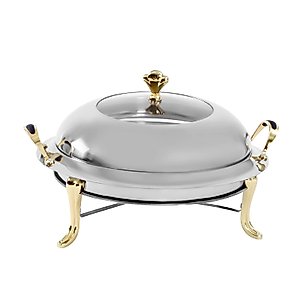 Stainless Steel Chafing Dish Buffet Set, Gold Portable Adjustable Fire Round Warmer Tray with Lid to Steam, Boil, and Stir-Fry (3L/3.17Q)