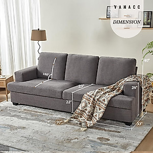 VanAcc 97 Inch Oversized Couch, 3 Seater Modern Sofa Couch, Deep Seat Sofa Couch with Square Armrest, Modern Couch for Living Room, Grey Bouclé