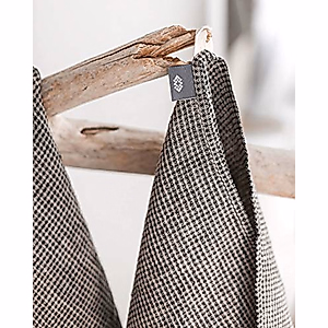 Thing Stories Fingertip Towels for Bathroom - Pure 100% Flax Linen Washcloths - 3-Pack 12x18-inch Linen Face Cloths - Black-Natural Waffle Weave Wash Clothes - Linen Exfoliating Face Towel for Women