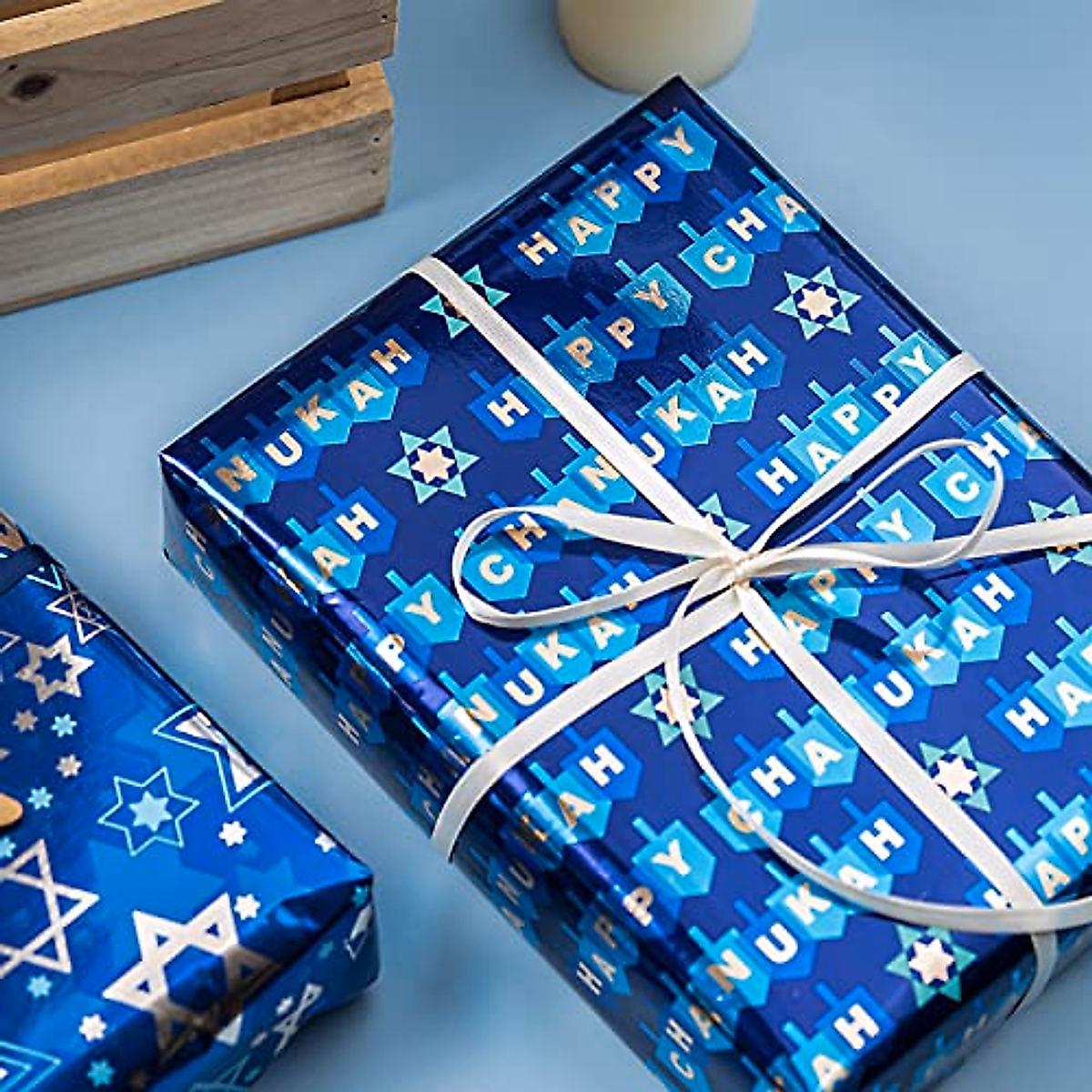 MAYPLUSS Wrapping Paper Roll - Mini Roll - 17 inch X 120 inch Per roll - 3 Different Hanukkah Design (42.3 sq.ft.ttl)