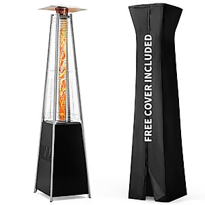 Pamapic Patio Heater with Cover, 42,000 BTU Pyramid Flame Outdoor Heater Quartz Glass Tube Propane Heater