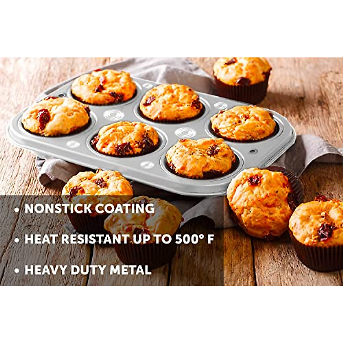DecorRack 2 Pack Non-Stick Muffin Pans, 6-Cup, Bakeware for Baking Cupcakes (Pack of 2)